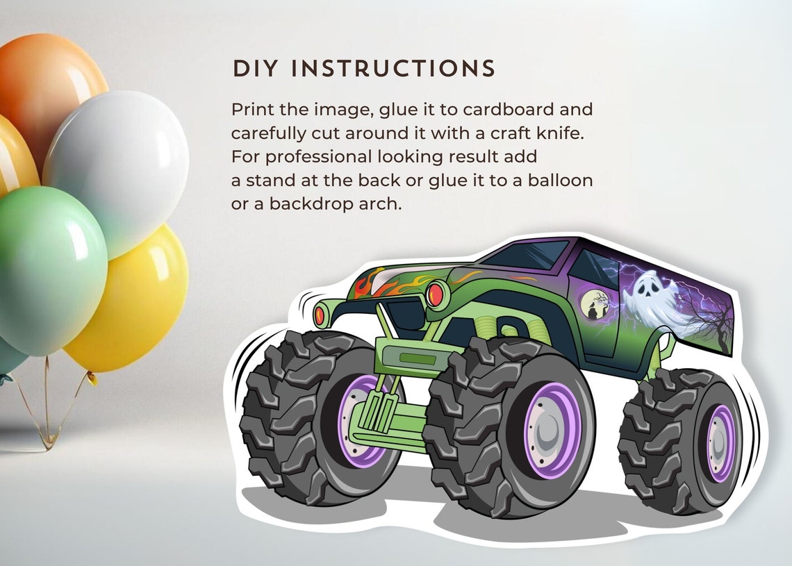 PRINTABLE Set of 9 Large Monster Trucks Cutouts, Standee, Monster Jam ...