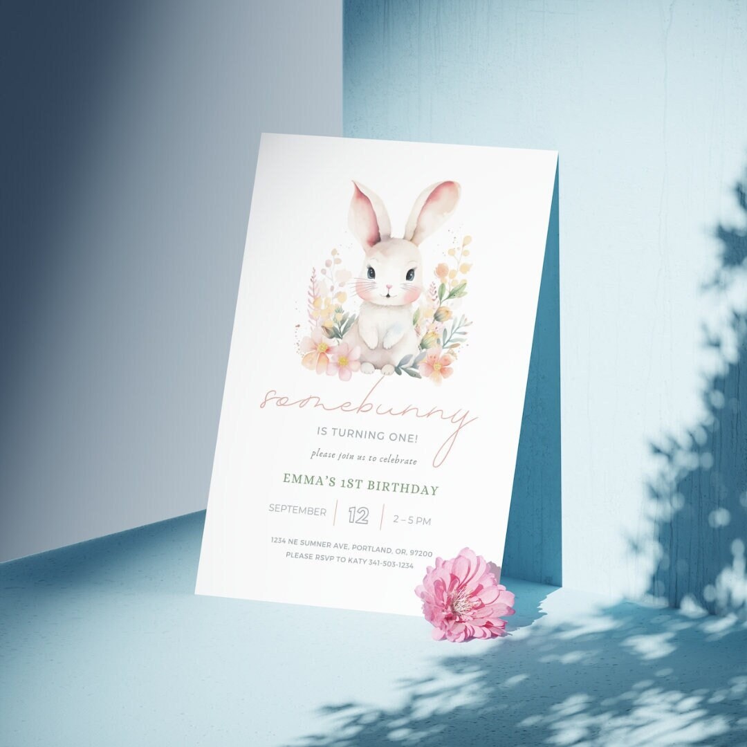 EDITABLE Bunny Birthday Invitation Template, Somebunny is Turning One ...
