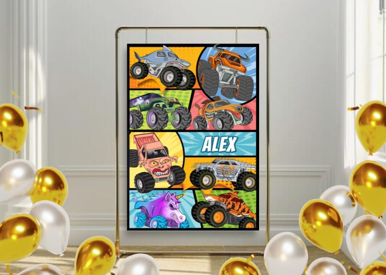 Custom Monster Truck Poster: Boys Room Decor, Birthday Party Backdrop ...