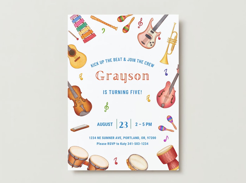 EDITABLE Music Birthday Invitation Musical Instruments Invitation Music ...