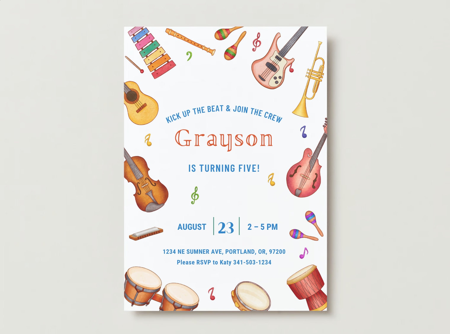 EDITABLE Music Birthday Invitation Musical Instruments Invitation Music ...