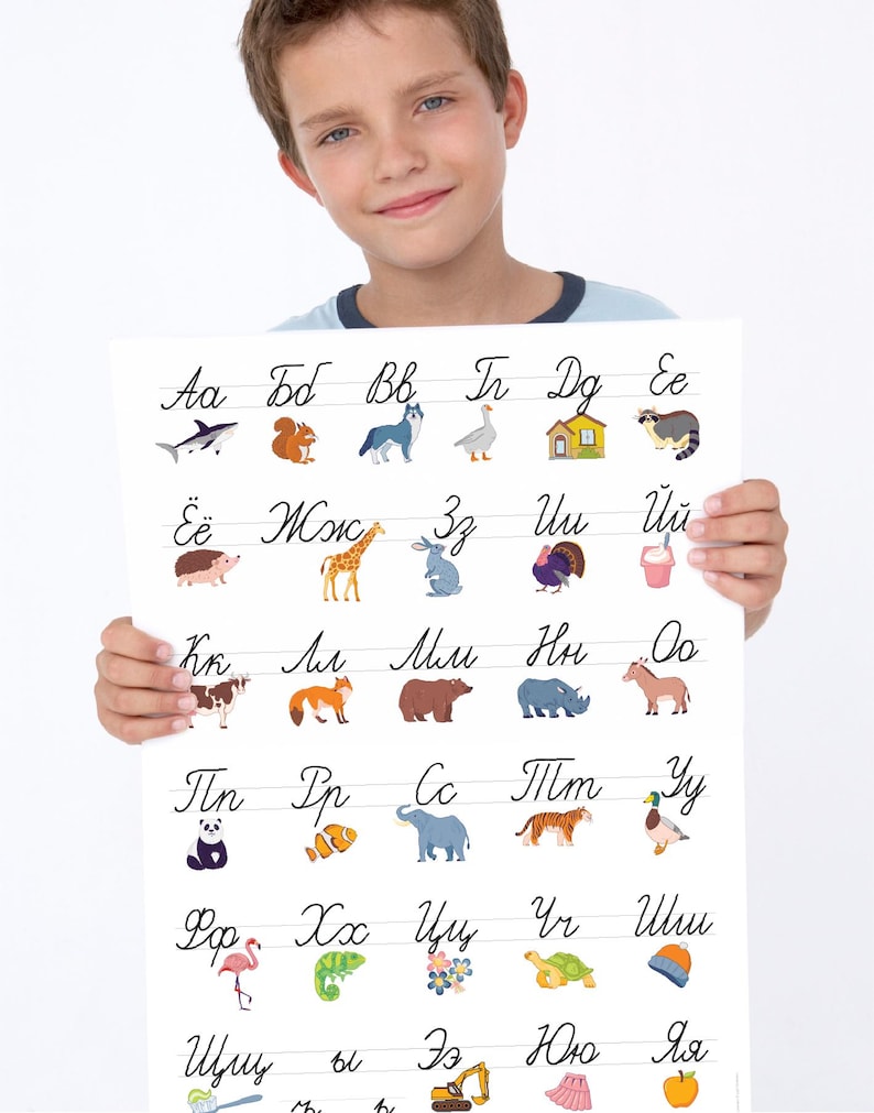 Russian Alphabet Poster, Cursive Letters, Cyrillic Russian Alphabet ...