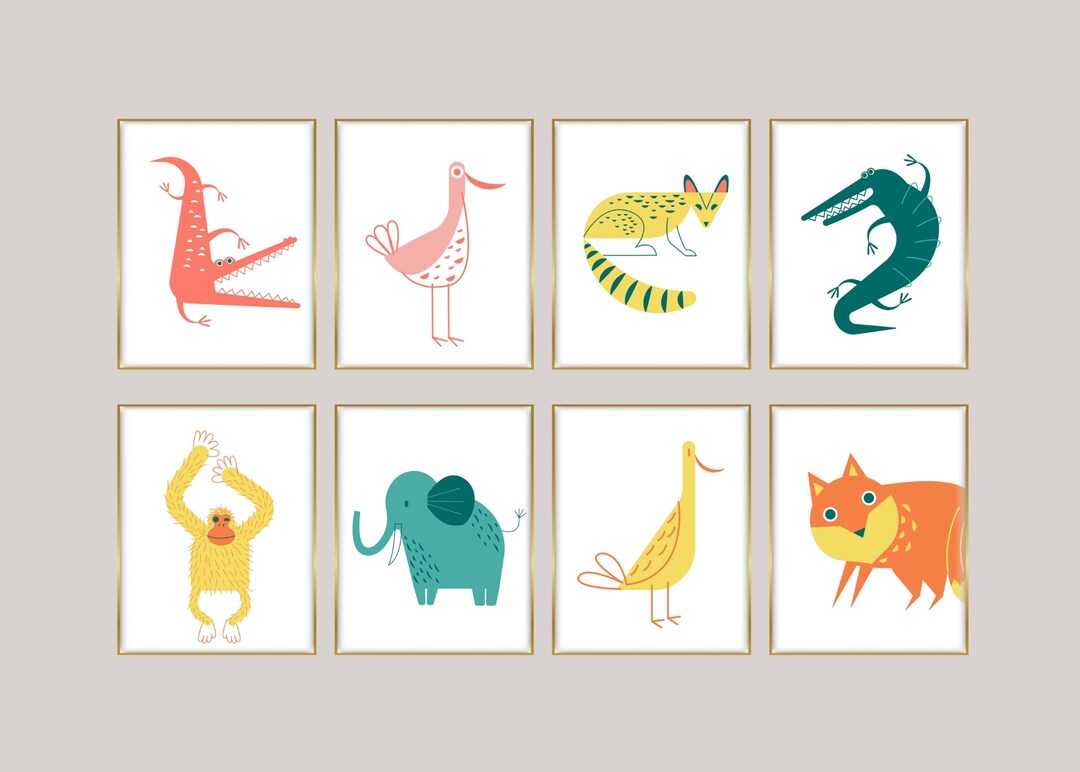 PRINTABLE Set of 12 Jungle Animals Posters, Modern Nursery Prints ...