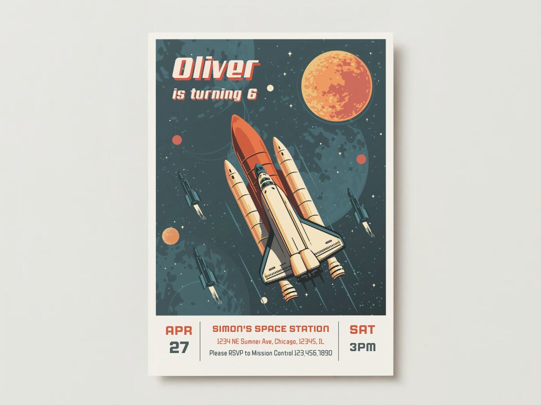 EDITABLE Space Spaceship, Outer Space, Birthday Party Invitation ...