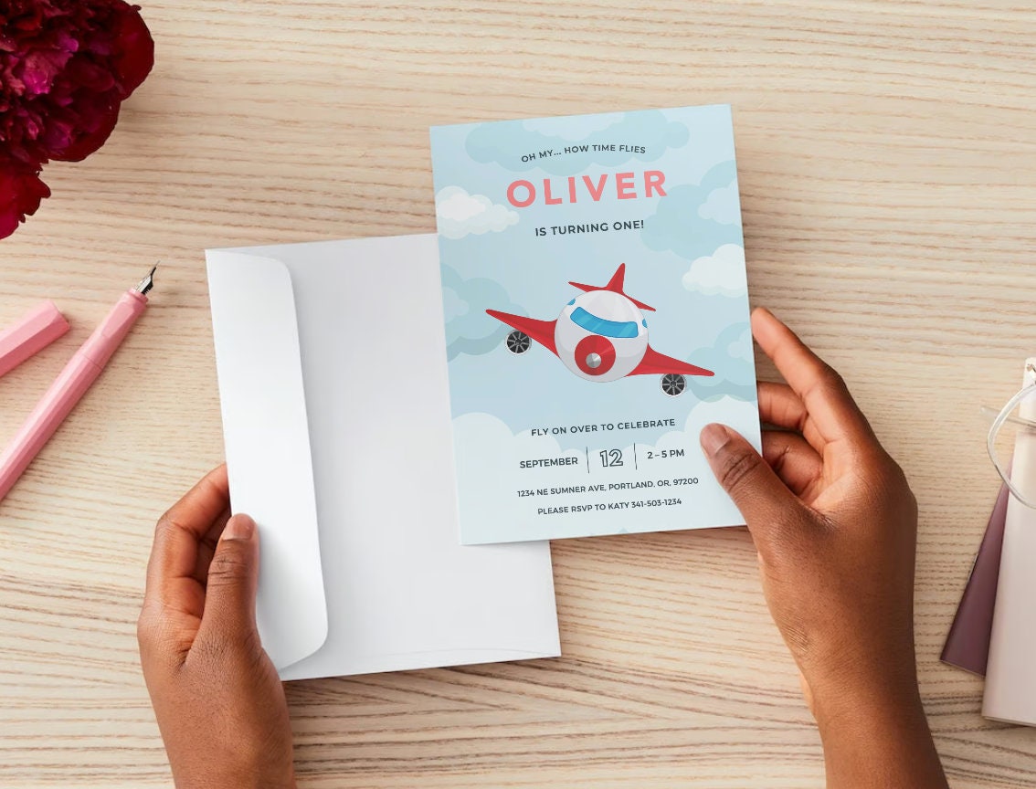 EDITABLE Airplane First Birthday Invitation Template Instant Download ...