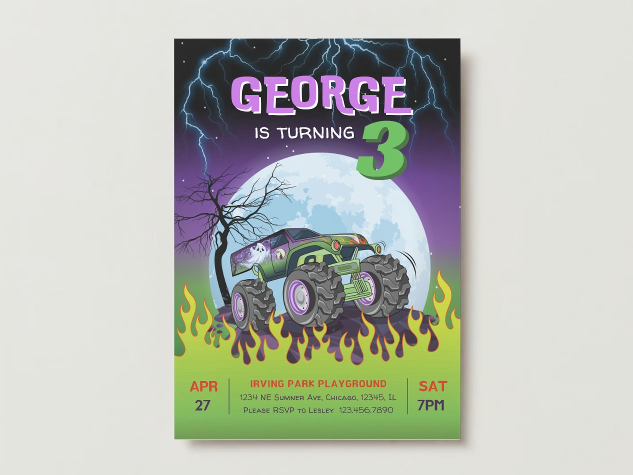 EDITABLE Monster Trucks Birthday Party Invitation, Monster Jam, Boy ...