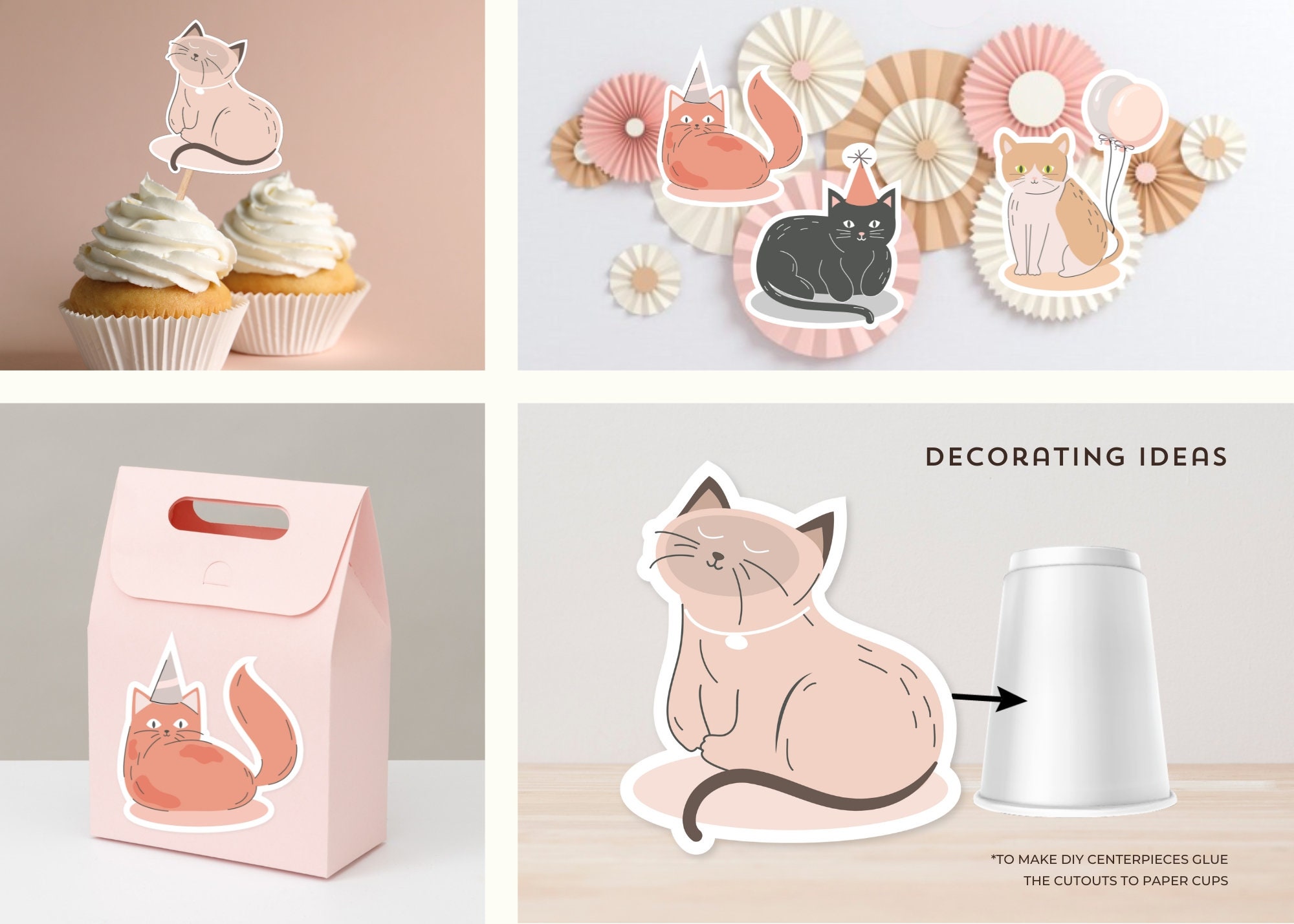 PRINTABLE Kitty Cat Centerpieces, Cats Cutouts, Backdrop, Birthday ...