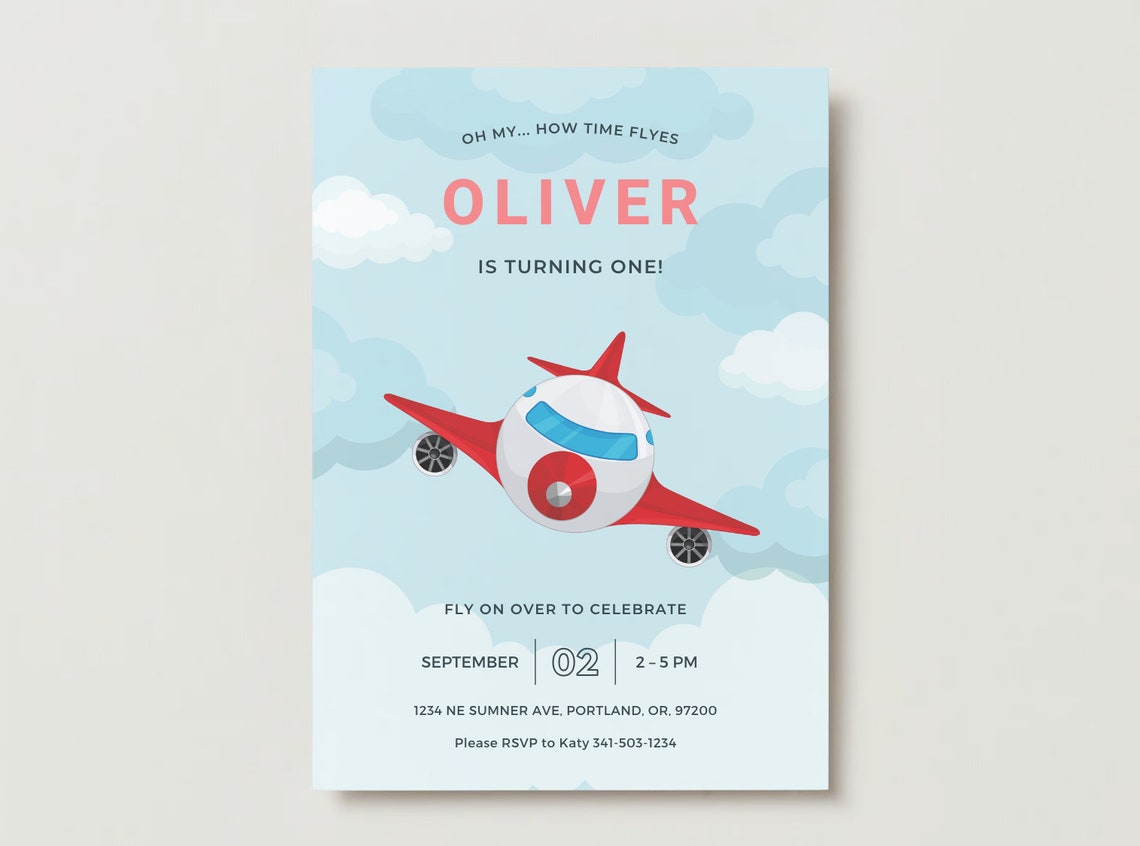 EDITABLE Airplane First Birthday Invitation Template Instant - Etsy