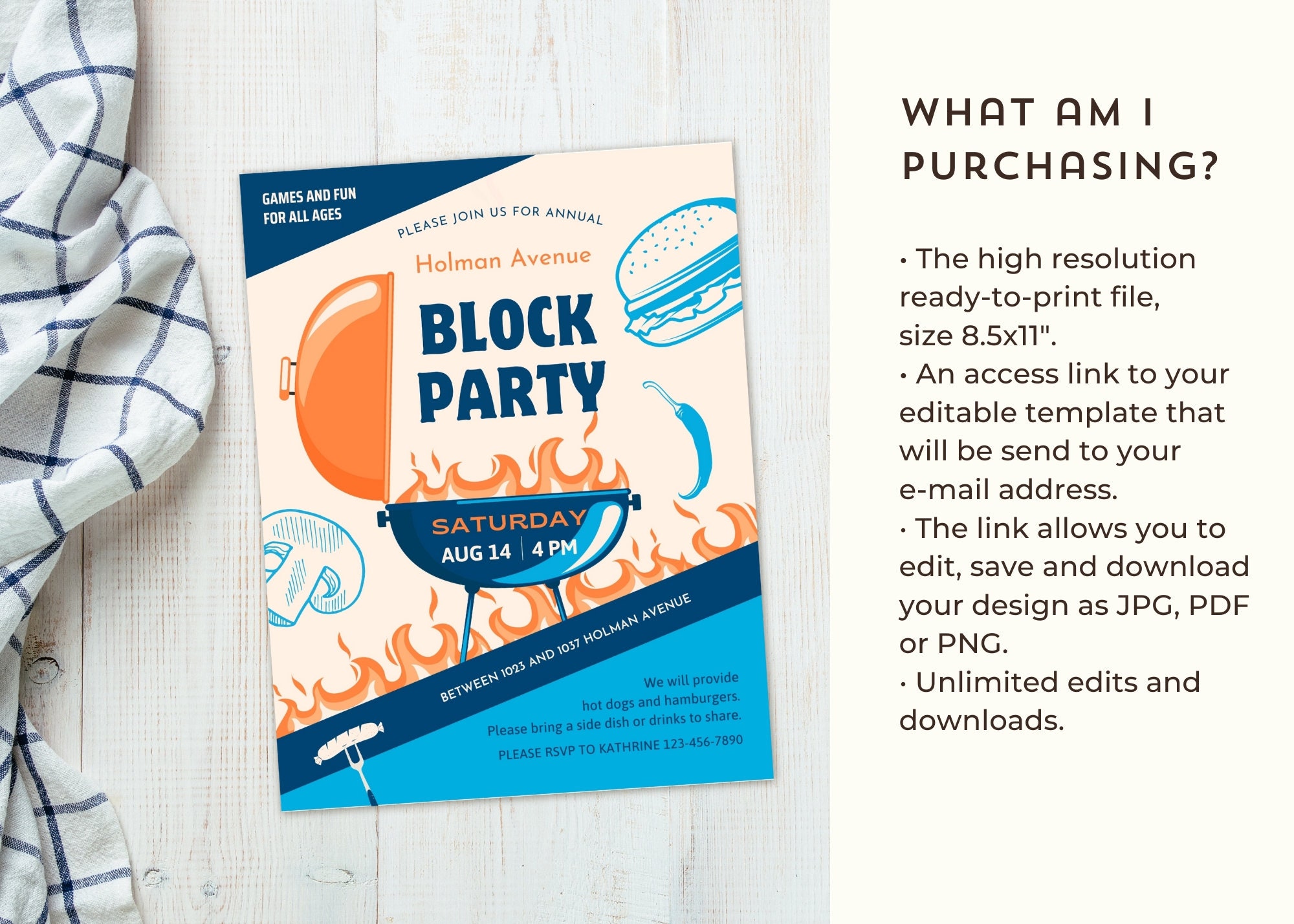 EDITABLE Neighborhood Block Party Flyer, BBQ Invitation, Summer ...