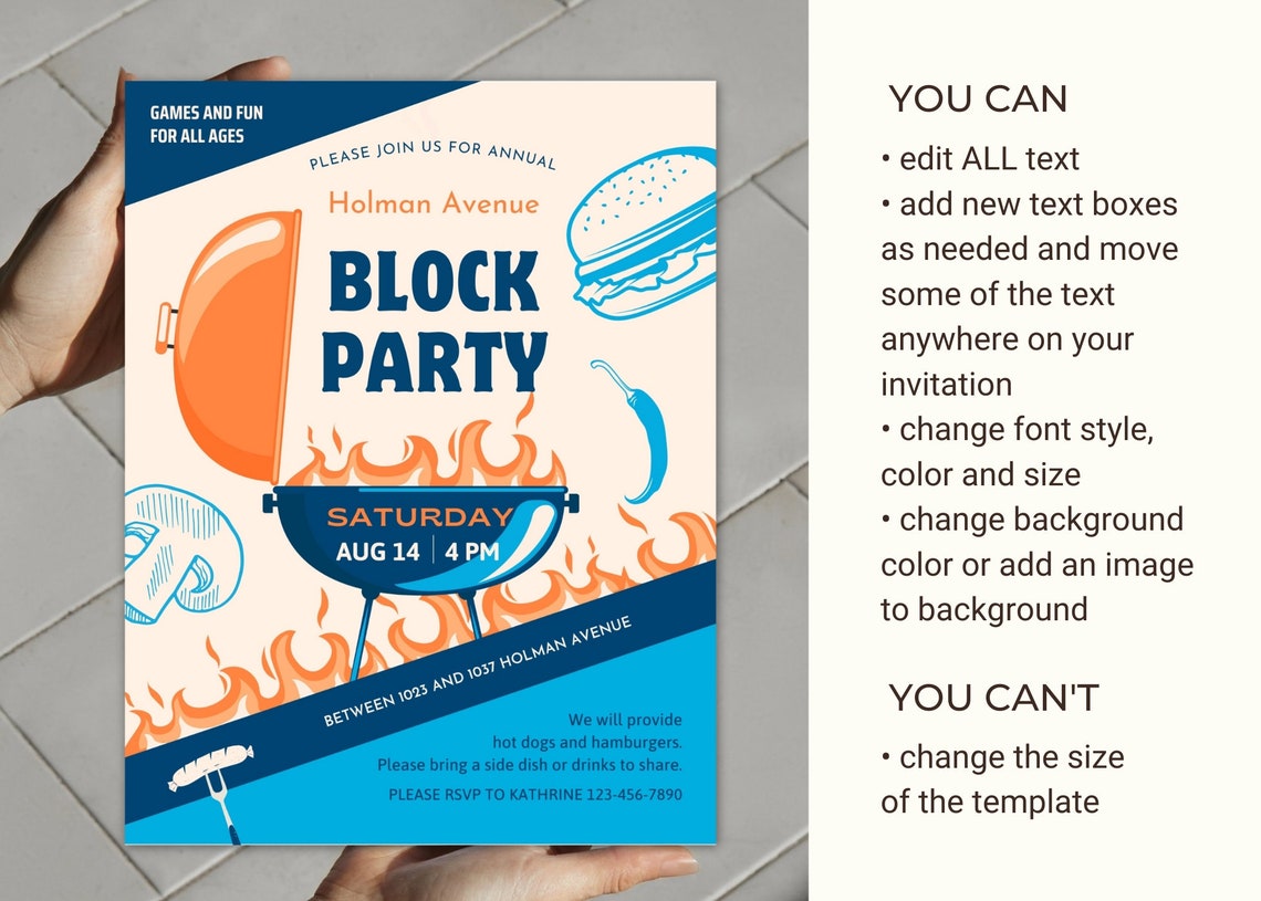 EDITABLE Neighborhood Block Party Flyer, BBQ Invitation, Summer ...