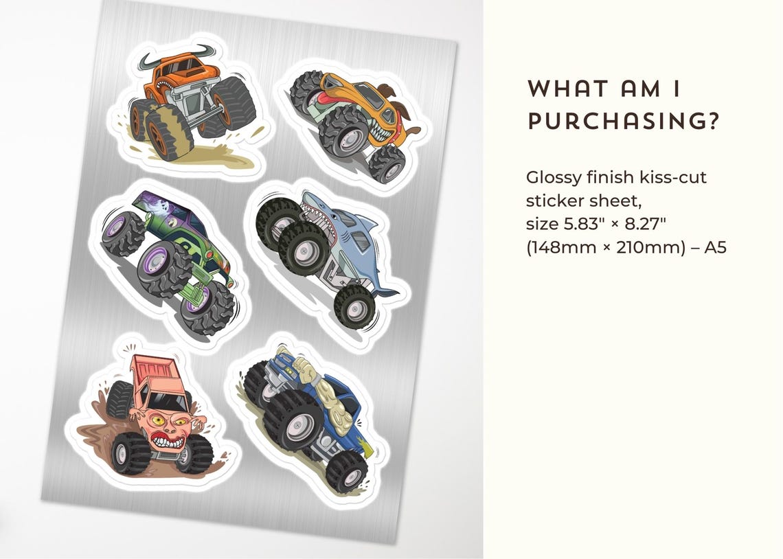 Monster Trucks Sticker Sheet, Monster Jam Stickers, Birthday Party ...