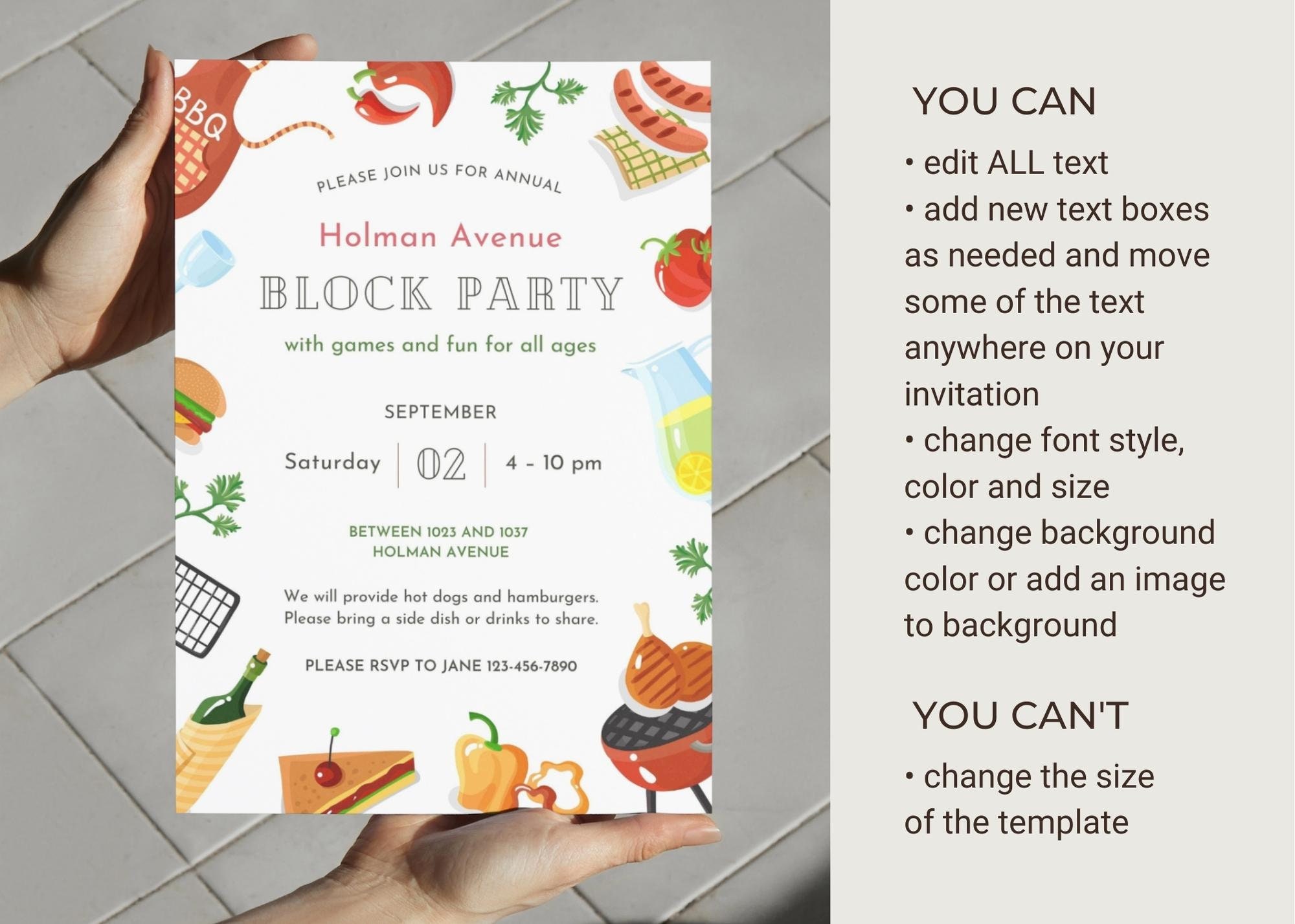 EDITABLE Neighborhood Block Party Flyer, BBQ Invitation, Neighborhood ...