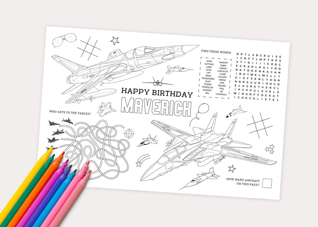 EDITABLE Top Gun Party Placemat, Boy Birthday, Fighter Aircraft Games ...