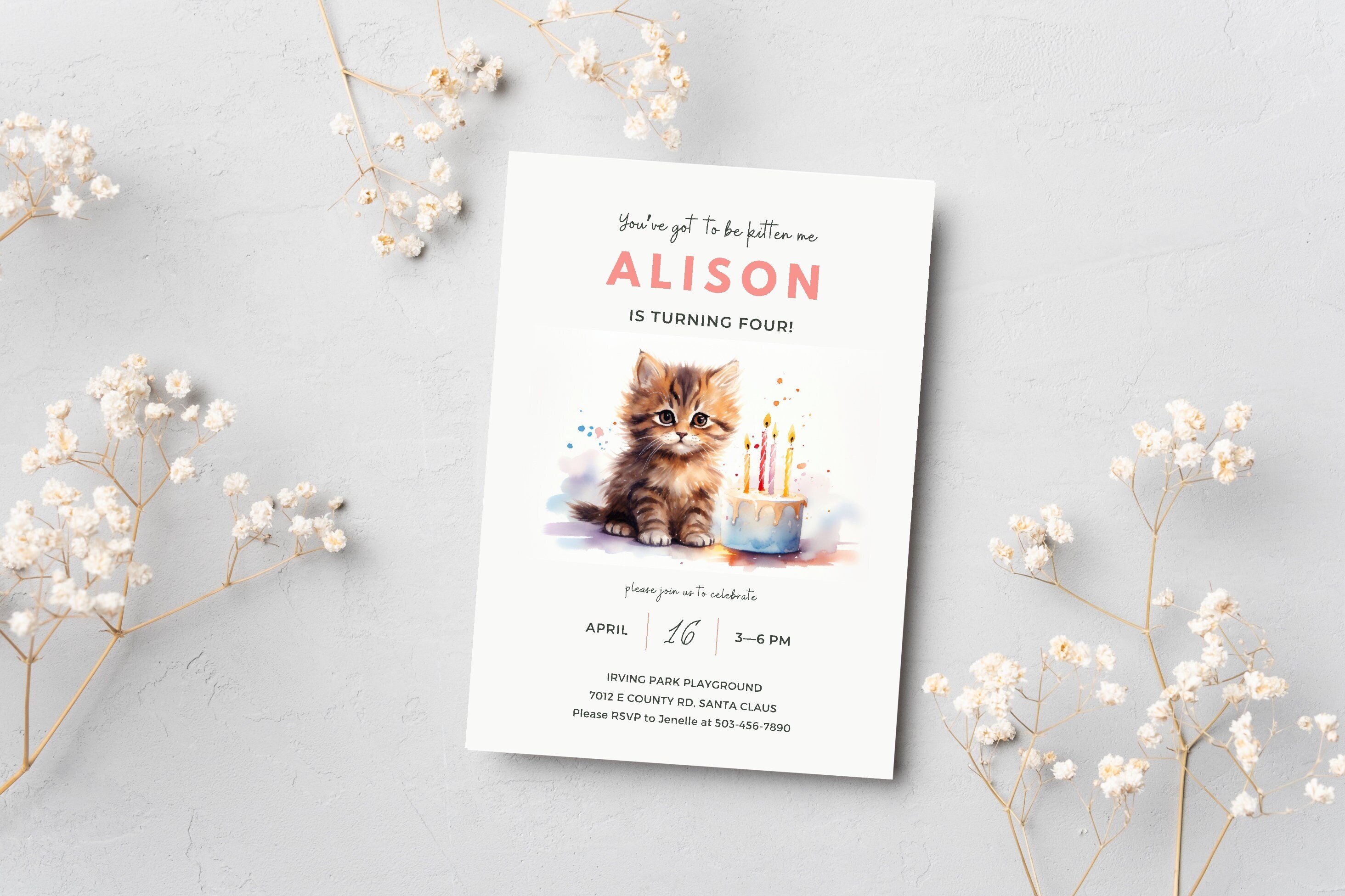 EDITABLE Cat Invitation, Cat Birthday Invite, Kitty Cat Birthday Party ...