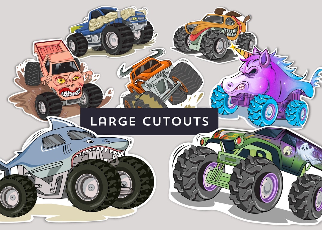 PRINTABLE Set of 9 Large Monster Trucks Cutouts, Standee, Monster Jam ...