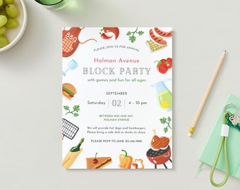 EDITABLE Neighborhood Block Party Invite Bbq Picnic Summer - Etsy