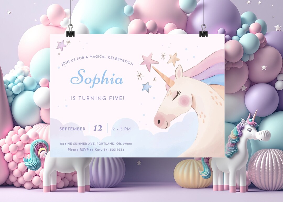 EDITABLE Unicorn Invitation Template Modern Simple Pastel Unicorn ...