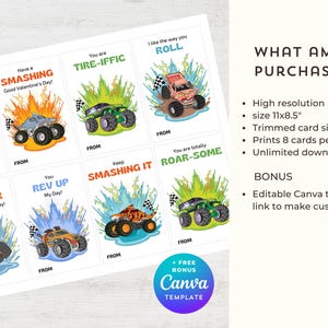 PRINTABLE Monster Truck Valentine's Day Cards, Kids Classroom Valentine ...