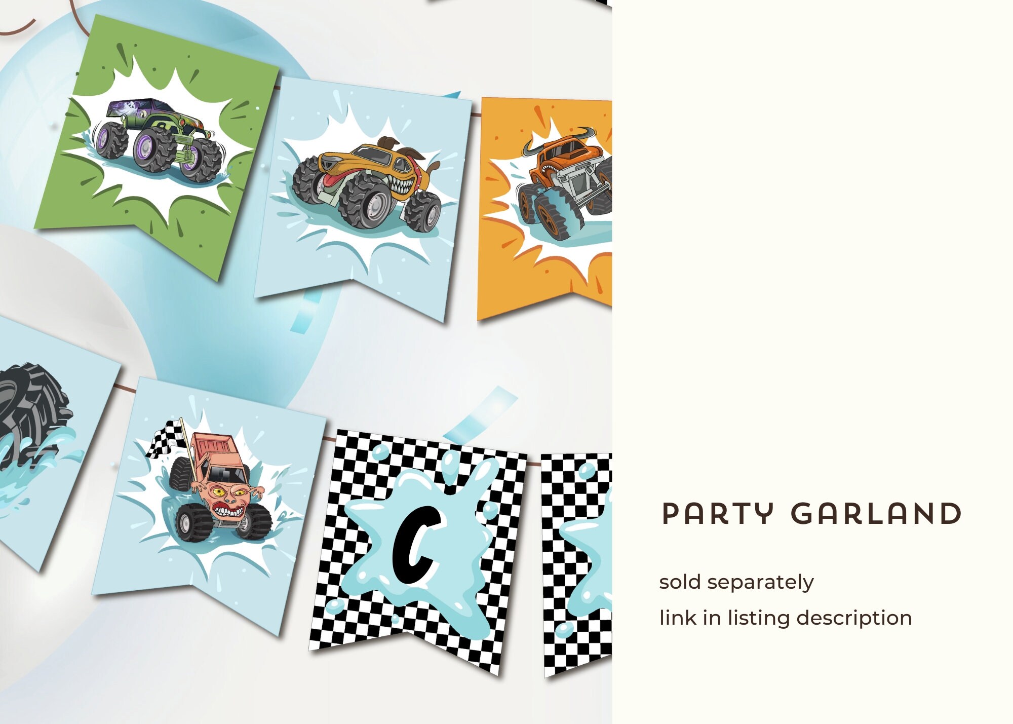 Centro de mesa IMPRIMIBLE Monster Trucks, Cumpleaños de niño, Recortes ...