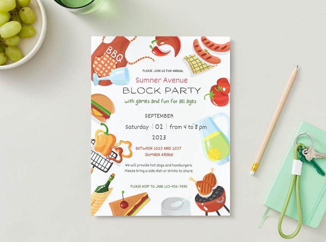 EDITABLE Neighborhood Block Party Flyer BBQ Invitation - Etsy UK