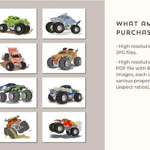 PRINTABLE Set of 8 Monster Trucks Posters, Greeting Cards, Art Print ...