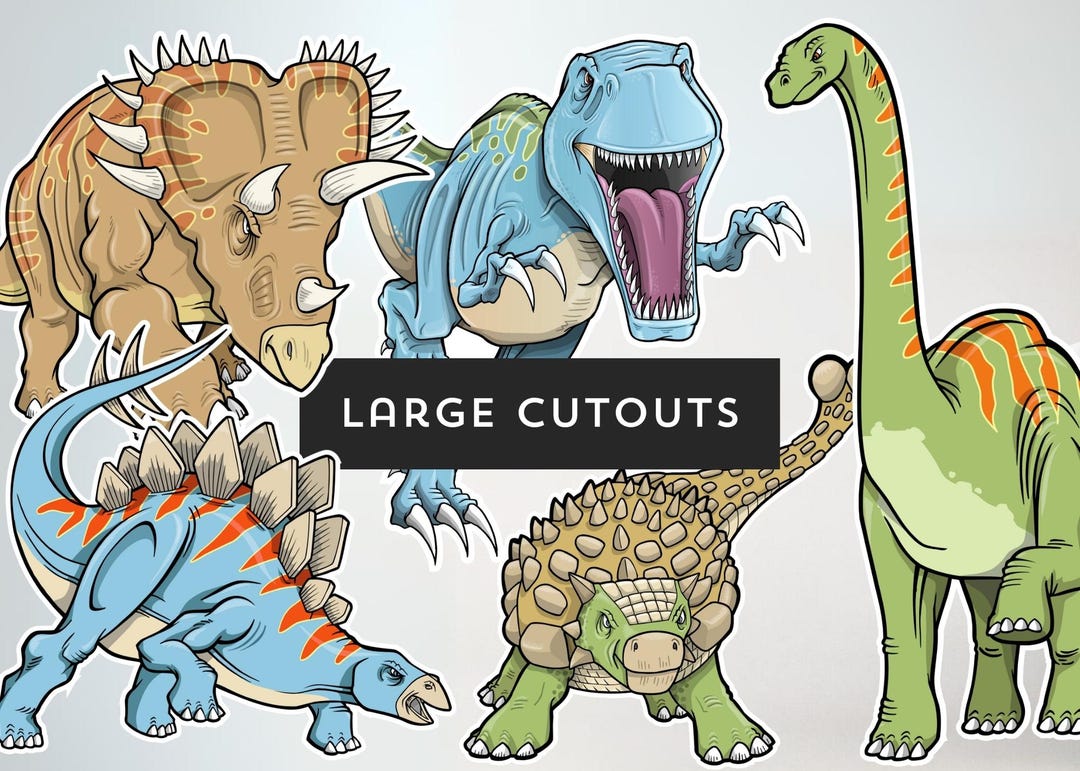 Printable Set of 9 Large Dinosaurs Cutouts, Standee, Birthday Party ...