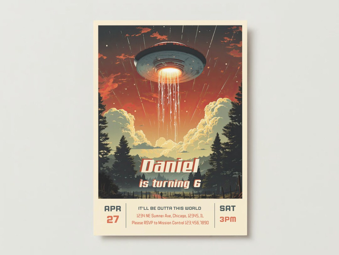 EDITABLE Alien Birthday Invitation Template, UFO Birthday Party Invite ...