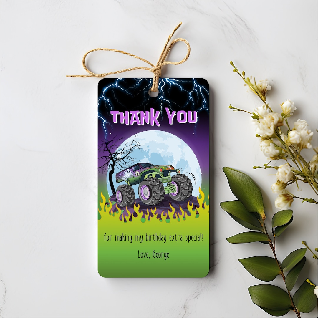 EDITABLE Monster Trucks Thank You Swing Tag Template, Boy Birthday ...