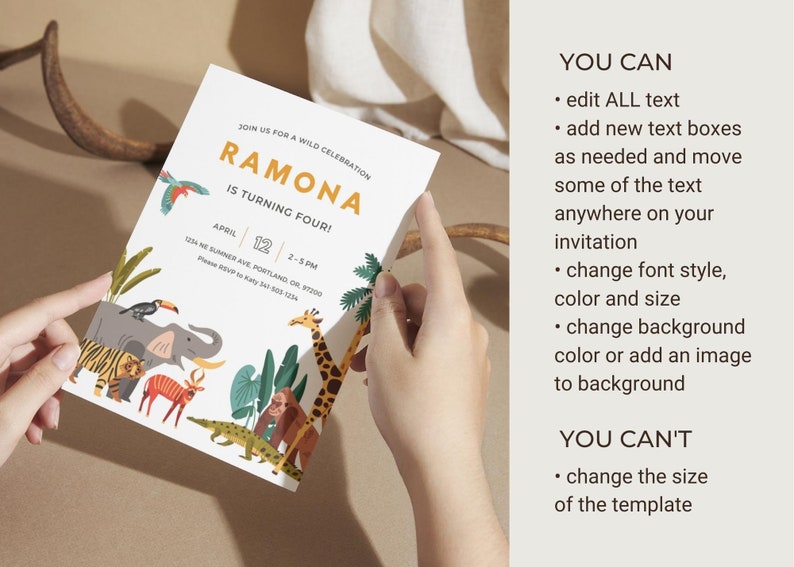 EDITABLE Wild Animals Birthday Invitation Safari Invitation - Etsy