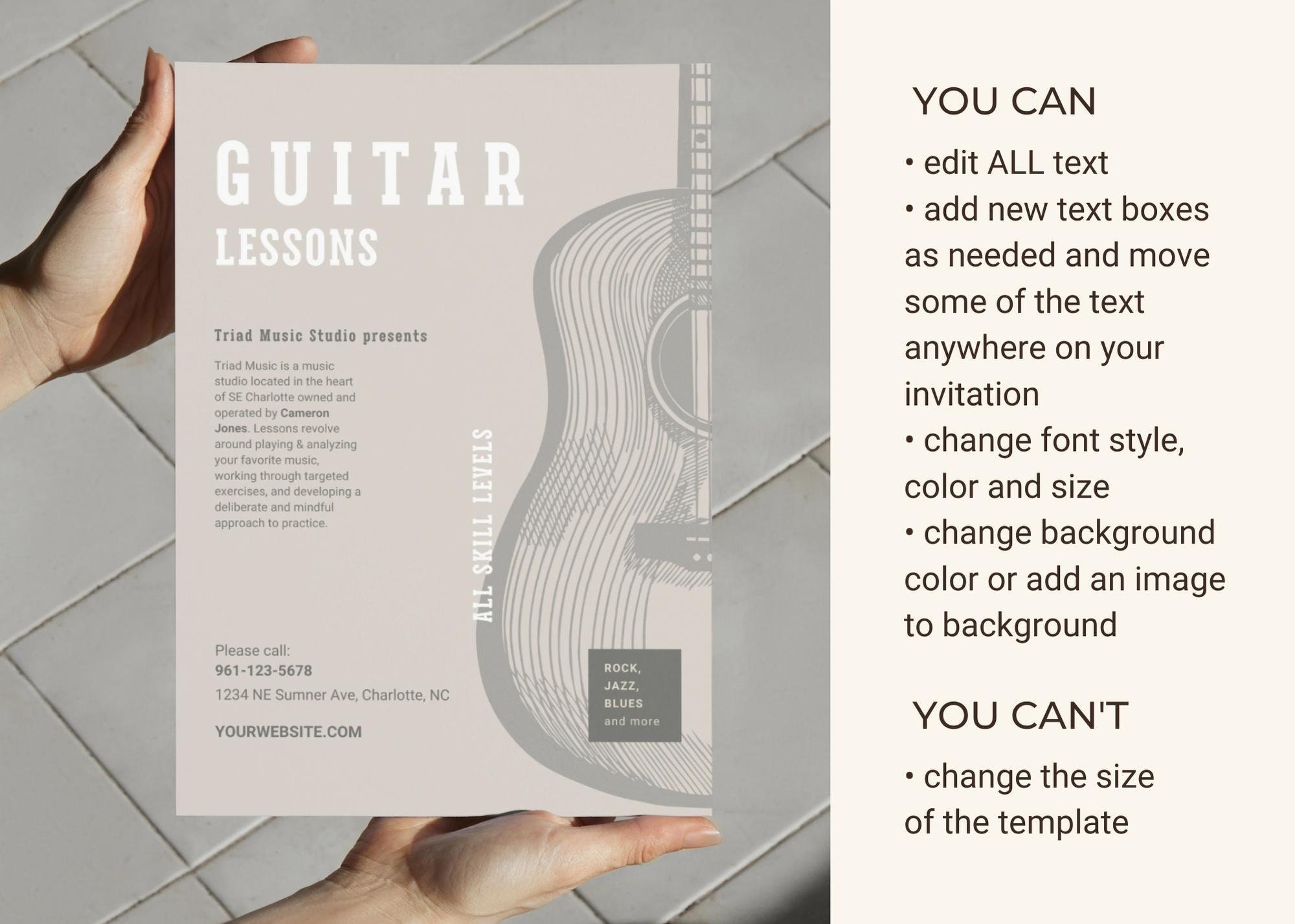 EDITABLE Guitar Lessons Flyer Guitar Classes Open Enrollment - Etsy