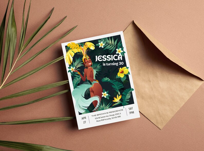 EDITABLE Rio Carnival Birthday Party Invitation, Brazil, Masquerade ...