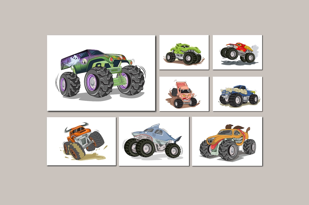PRINTABLE Set of 8 Monster Trucks Posters, Greeting Cards, Art Print ...