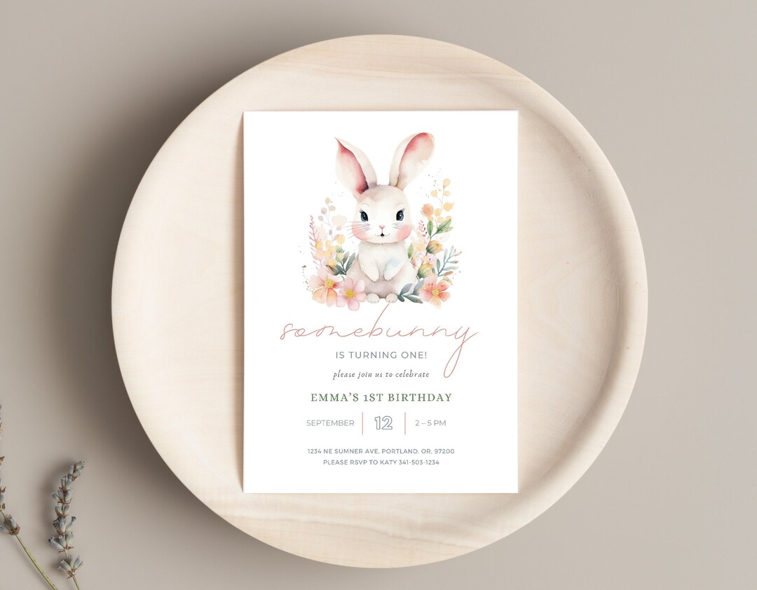 EDITABLE Bunny Birthday Invitation Template, Somebunny is Turning One ...