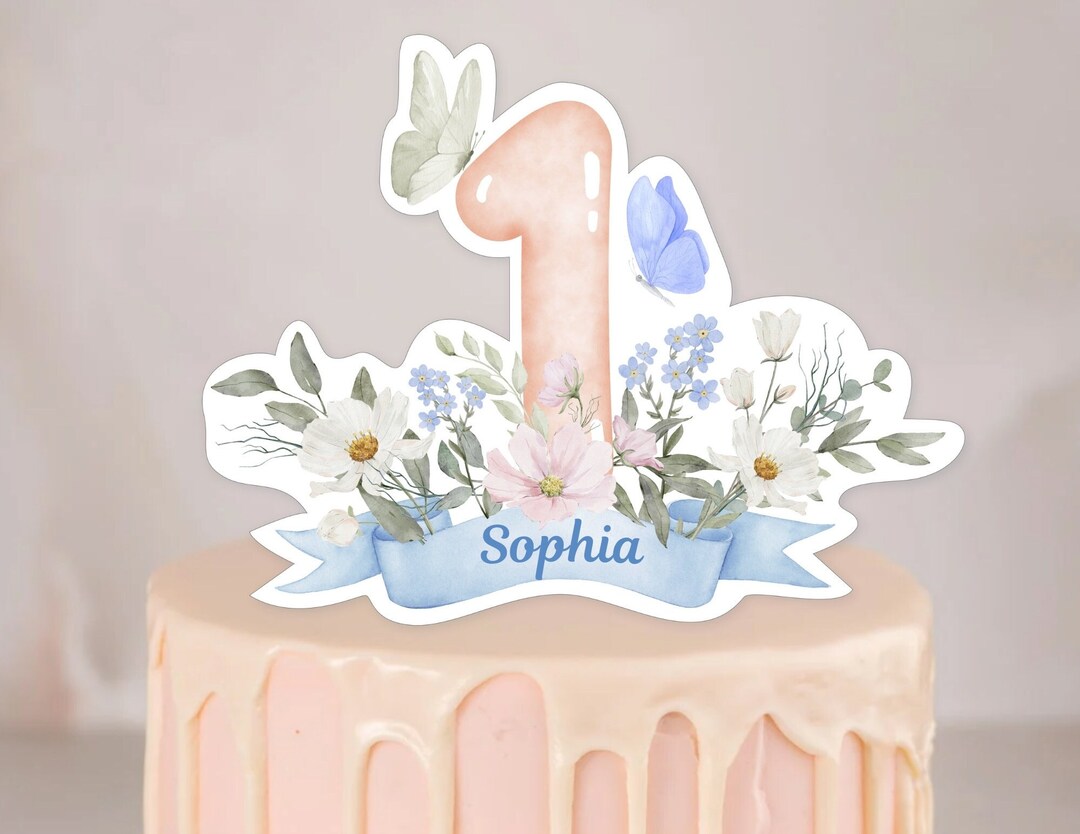 Editable ONE Floral Topper, Birthday Cake Topper, Girl Birthday, Party ...
