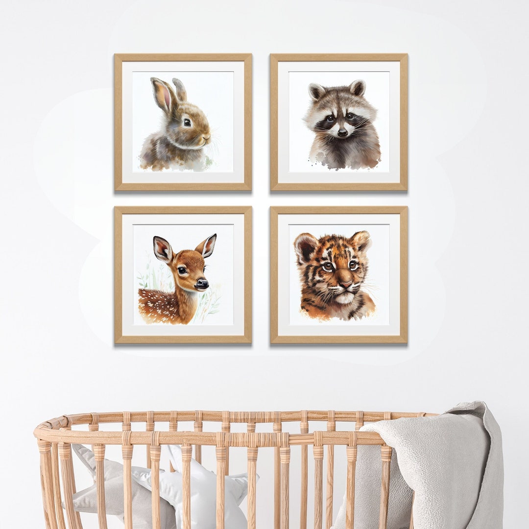 PRINTABLE Set of 4 Wild Animals Prints, Square Prints, Watercolor ...
