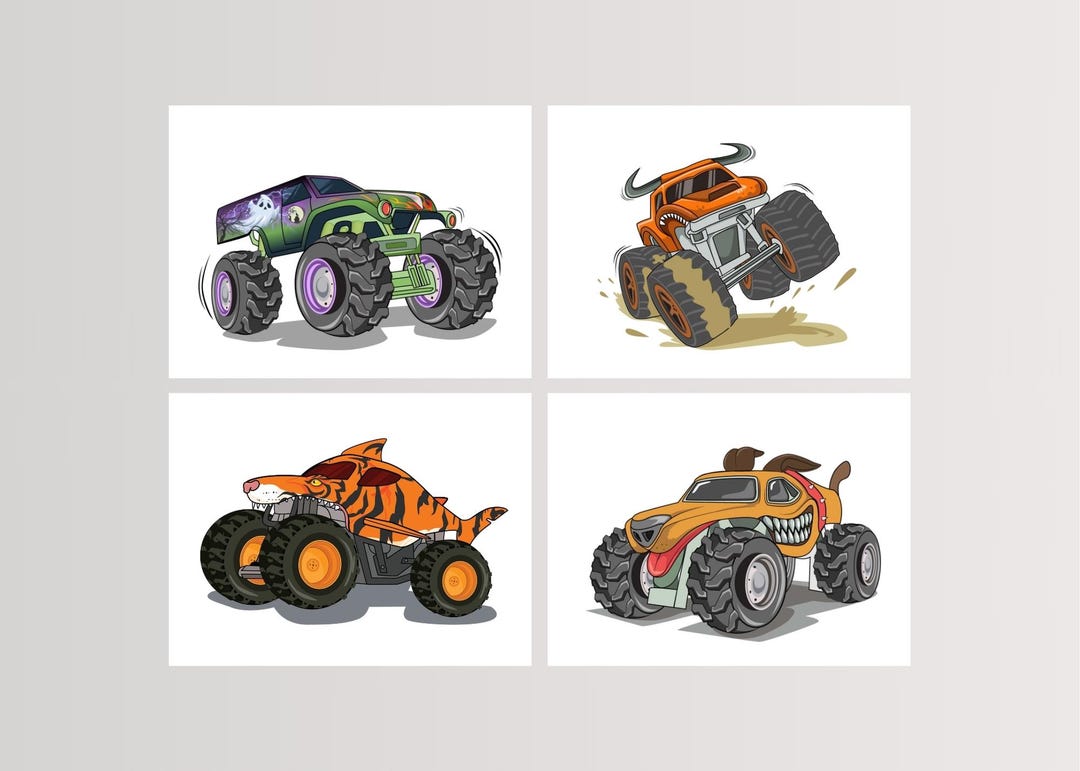 Monster Trucks Posters, Art Print, Monster Jam Prints, Boys Room Decor ...