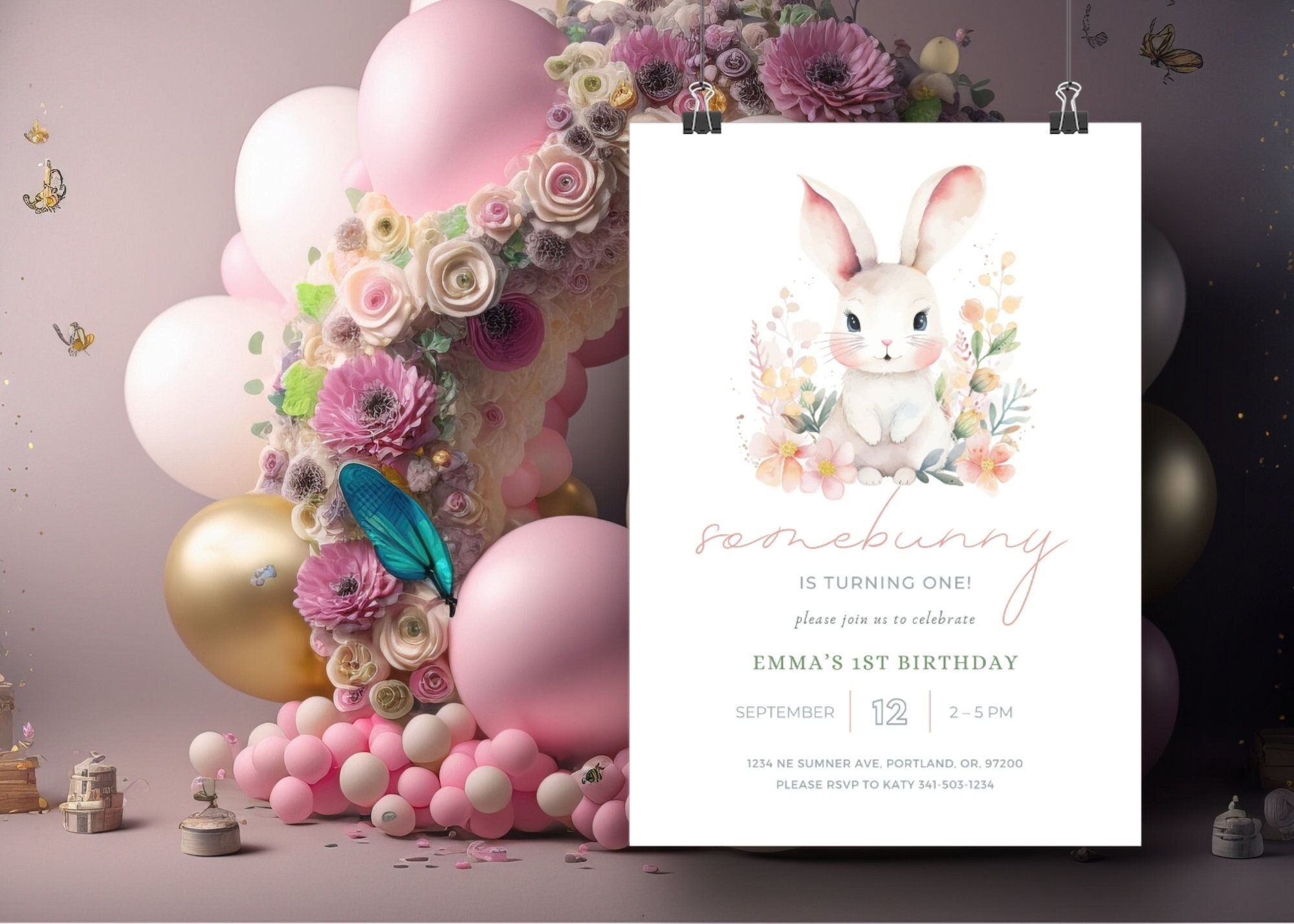 EDITABLE Bunny Birthday Invitation Template, Somebunny is Turning One ...