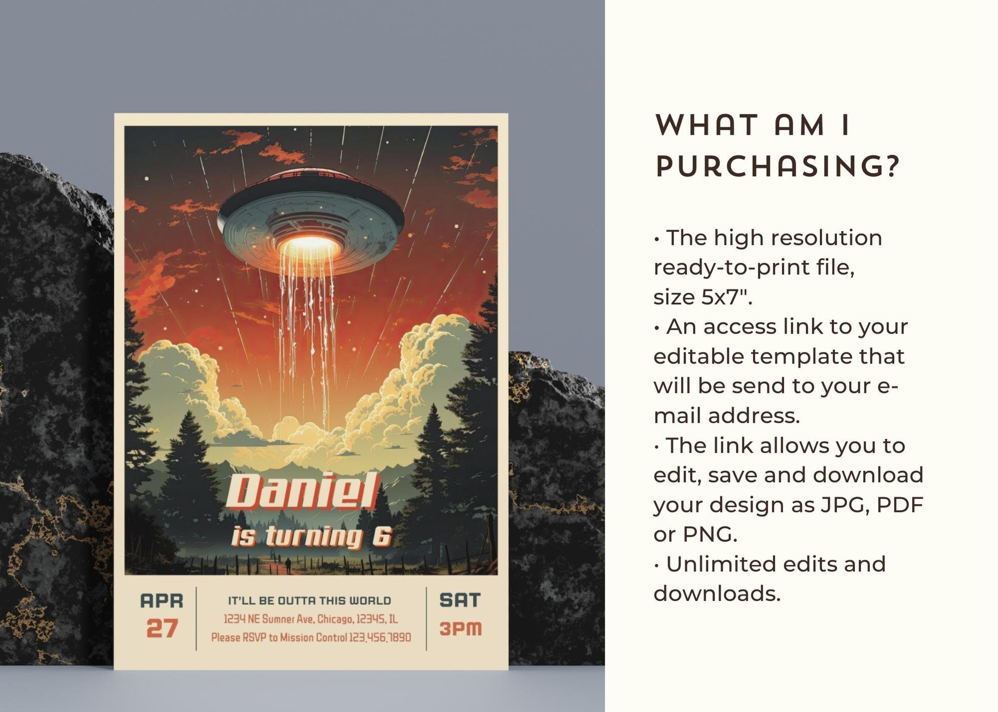 EDITABLE Alien Birthday Invitation Template, UFO Birthday Party Invite ...