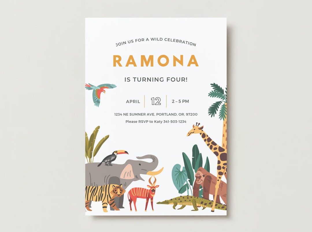 EDITABLE Wild Animals Birthday Invitation, Safari Invitation, African ...