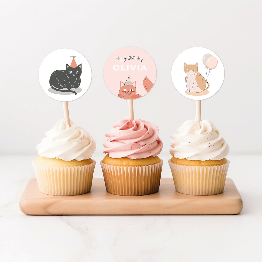 EDITABLE Kitty Cat Cake Toppers Template Cat Birthday Party Decor Girl ...