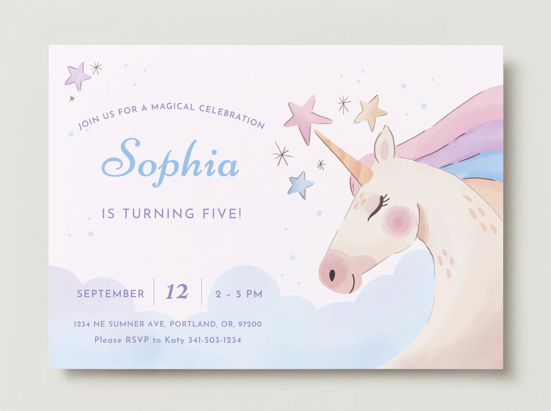 EDITABLE Unicorn Invitation Template Modern Simple Pastel - Etsy