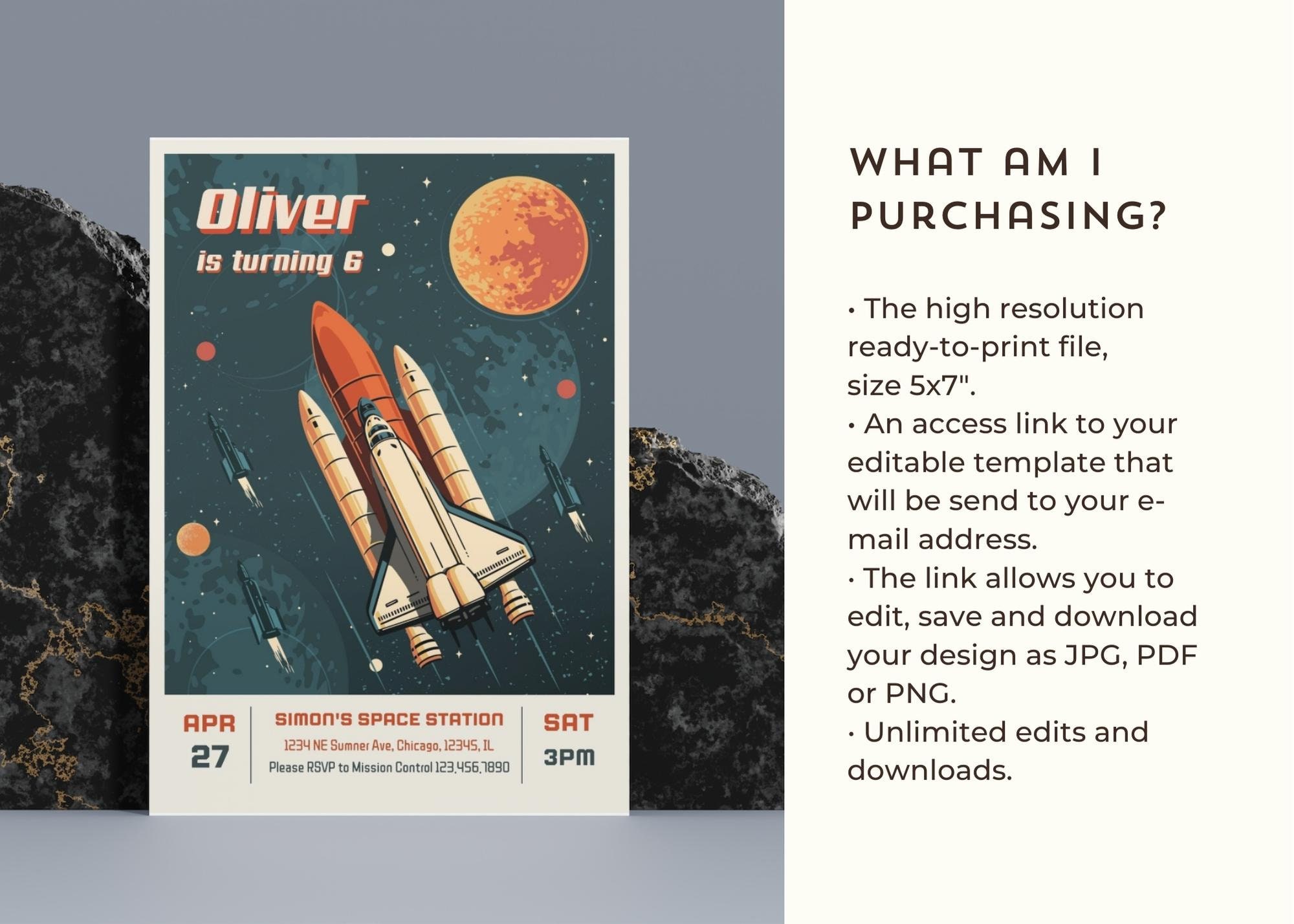 EDITABLE Space Spaceship, Outer Space, Birthday Party Invitation ...