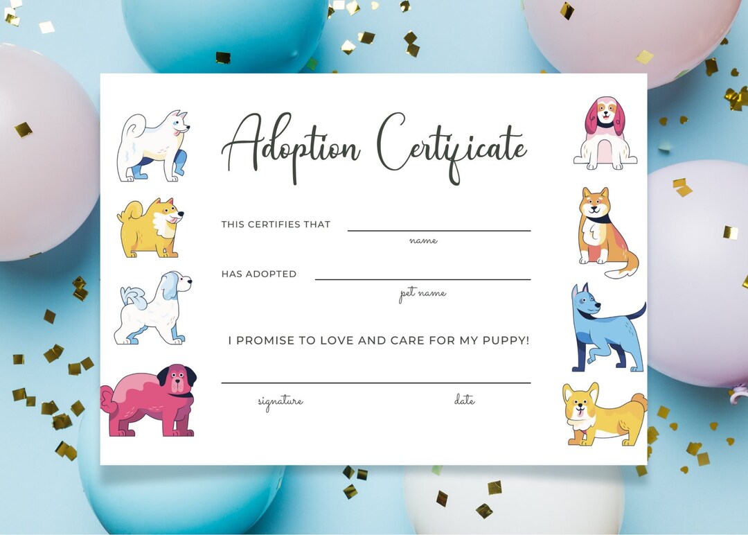 EDITABLE Adoption Certificate Template, Adopt a Puppy Party, Dog Theme ...