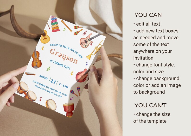 EDITABLE Music Birthday Invitation Musical Instruments Invitation Music ...