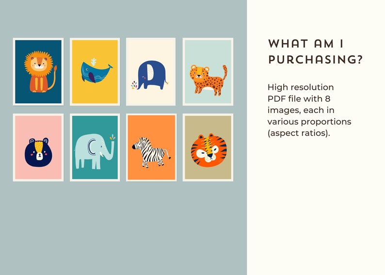 PRINTABLE Set of 8 Jungle Animals Posters, Modern Prints, Kids Room ...