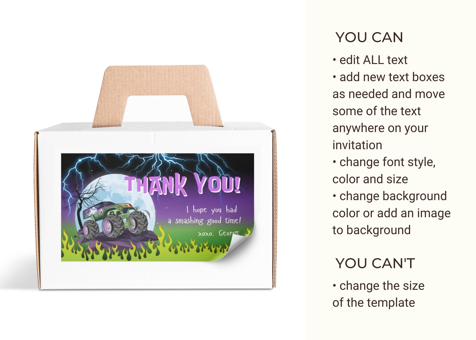 EDITABLE Monster Trucks Thank You Swing Tag Template, Boy Birthday ...