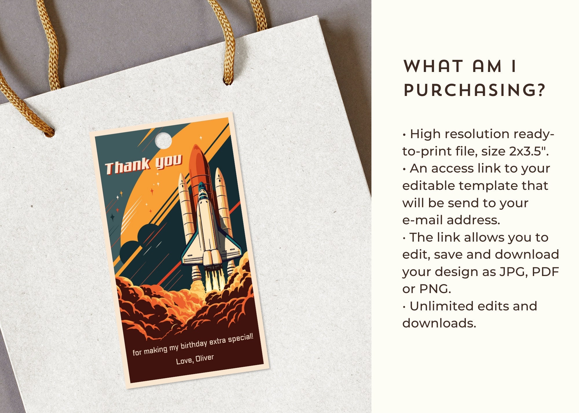 EDITABLE Spaceship Thank You Swing Tag Template, Boy Birthday, Rocket ...