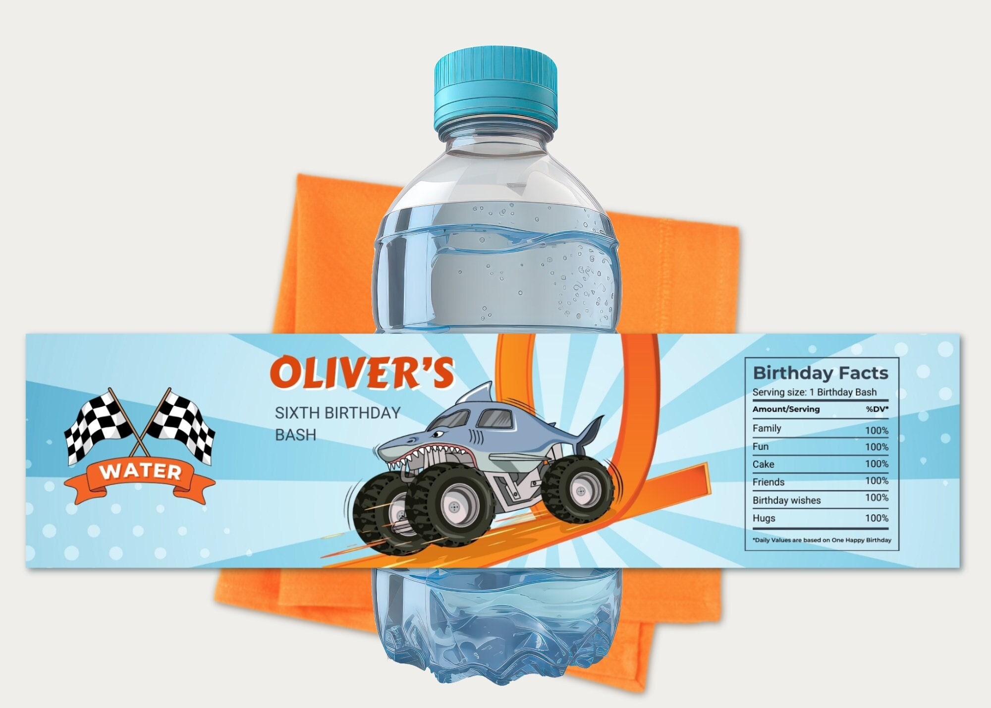 EDITABLE Monster Truck Water Bottle Labels, DIY Water Bottle Wraps ...