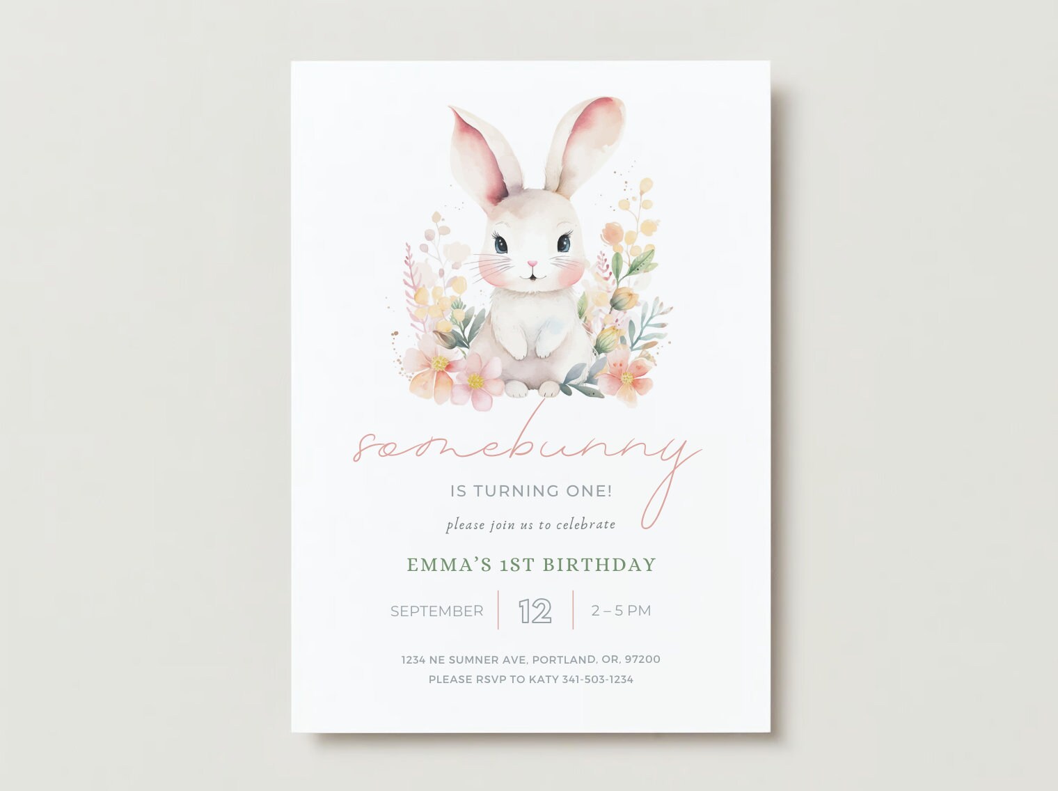 EDITABLE Bunny Birthday Invitation Template, Somebunny is Turning One ...