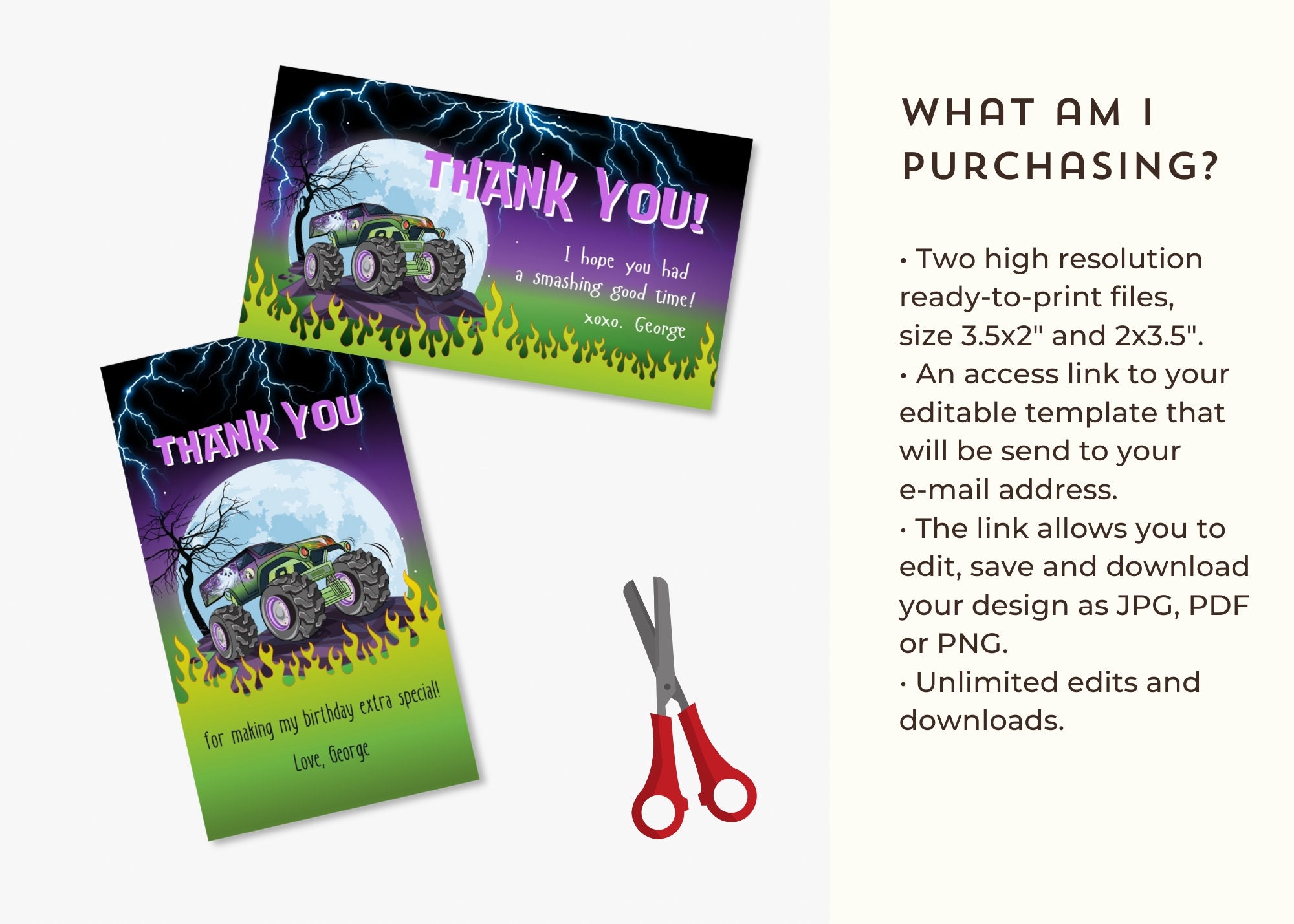EDITABLE Monster Trucks Thank You Swing Tag Template, Boy Birthday ...